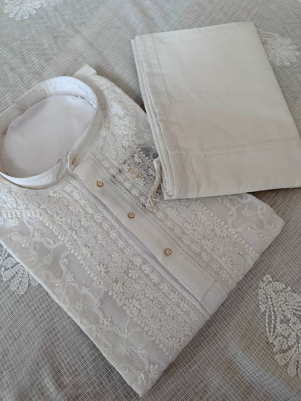 Hand embroidered Jaal work Men's Wear – Traditional Chikankari House