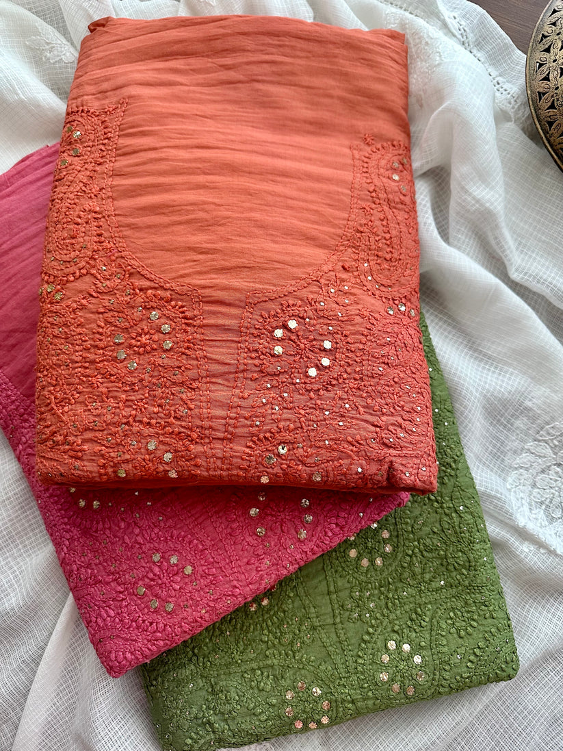 Unstitched Mul Chanderi Suit Set – Traditional Chikankari House